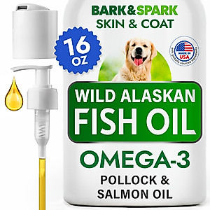 BARK&SPARK Omega 3 Fish Oil for Dogs - w/Wild Alaskan Salmon Oil for Dogs, Fish Oil Liquid Supplement for Pets, EPA+DHA Fatty Acids, Skin&Coat Support - Itch&Allergy Relief, Joint, Immune&Heart Health