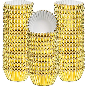 Sumind 400 Pieces Cupcake Liners Mini Foil Metallic Liners Muffin Paper Cases Baking Cups Wrapper Colored Cupcake Chocolates Making for Holiday Wedding Party Baby Showers(Gold)