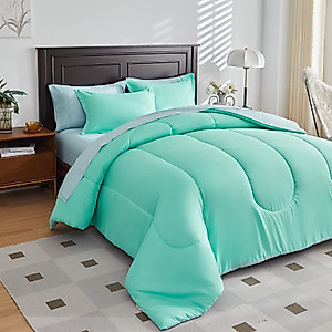 UOZZI BEDDING Teal King Comforter Set 7 Pieces Bed in a Bag with Spring Comforter King Size,Blue Sheets, Pillowcases & Shams Reversible Soft All Season Bed Set