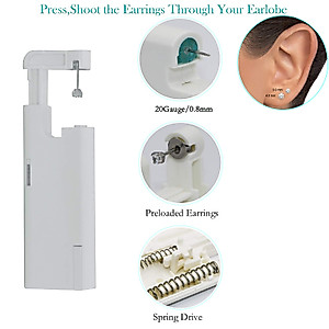 Refesta 2Pcs Ear Piercing Kit, Automatic Ear Piercing Gun Disposable Aseptic Household Ear Piercing Gun Tools with Built-in 4mm Hypoallergenic Ear Studs