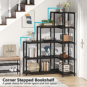 Tribesigns 5-Tier Corner Bookshelf, 63” Tall Modern L-Shaped Bookshelf Corner Bookcase, 17 Shelves Black Stepped Bookcase Display Rack Storage Shelf for Living Room Home Office (Black)