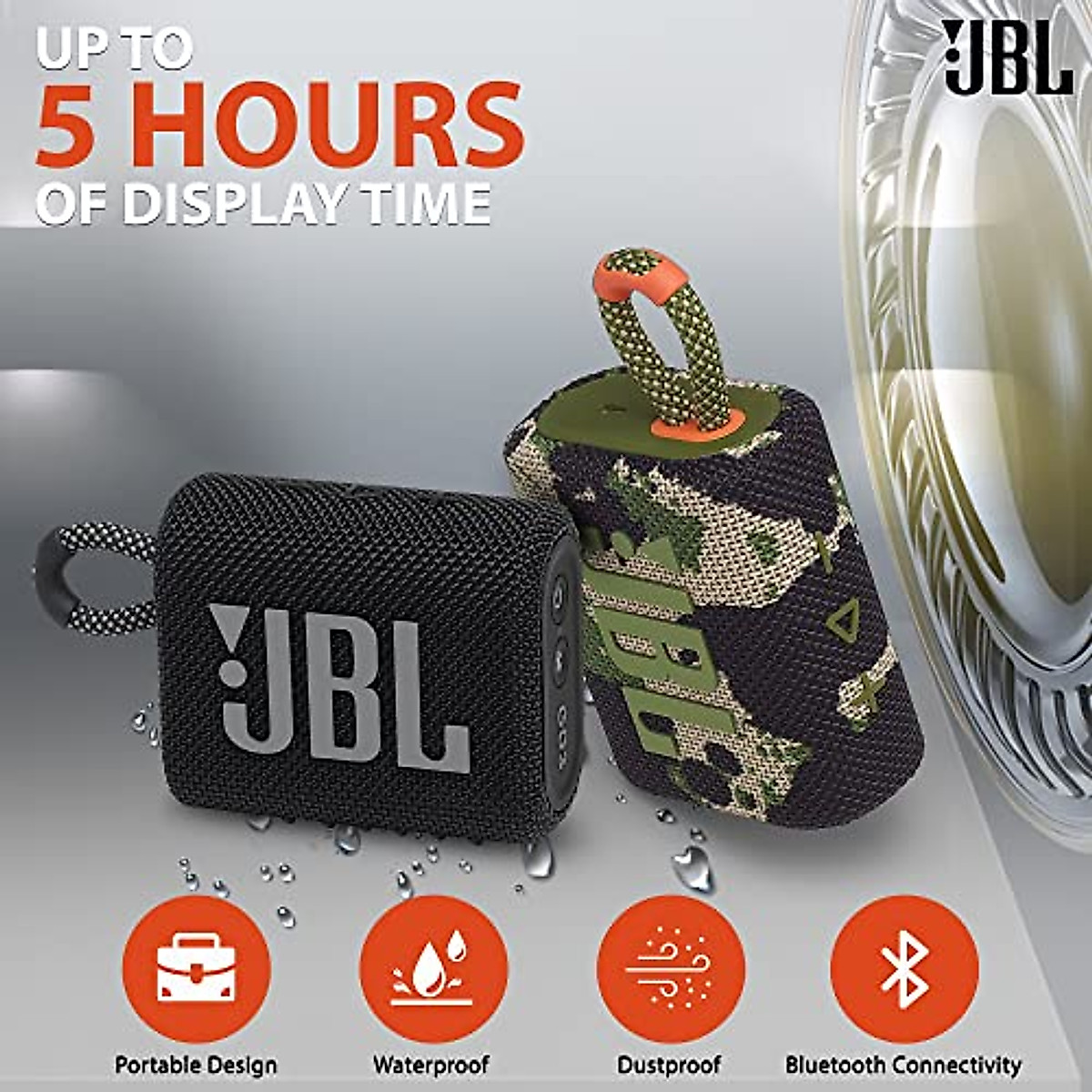 Boomph On-The-Go Kit: JBL Go 3 Portable Bluetooth Wireless Speaker, IP67 Waterproof and Dustproof Built-in Battery - Black