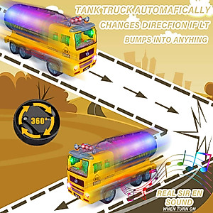 CYKT Truck Toys for 3-10 Year Old Boys, Electric Oil Tanker Toy Truck - with Bright Flashing 4D Lights & Real Sounds, Cool Birthday Gifts for Boys Age 3-12 Year Old Kids Toys (Yellow)