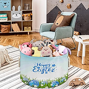 Easter Eggs Blue Large Round Baskets for Storage Laundry Baskets with Handles Blanket Storage Basket for Bathroom Shelves Bins for Organizing Nursery Hamper Girl Boy
