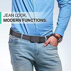 Marino Men's Comfort Click Ratchet Belt Casual Leather Belt for Men - Automatic Linxx Buckle, 1 3/8" Wide - Elegant Gift Box - Sandpaper Linxx - Deep Charcoal - Adjustable from 28" to 44" Waist