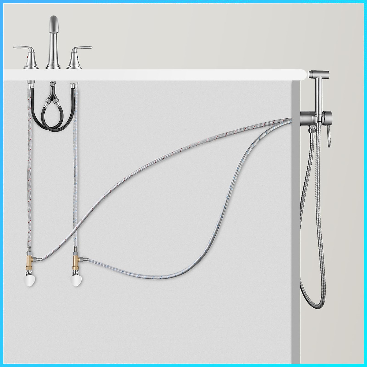 KWOCI Handheld Bidet Warm Water Sprayer Mounted on The Bathroom Vanity,Handheld Warm Water Bidet Sprayer for Toilet, Hand Held Hot and Cold Bidet Sprayer Shattaf for Pet Bathing,Brushed Nickel