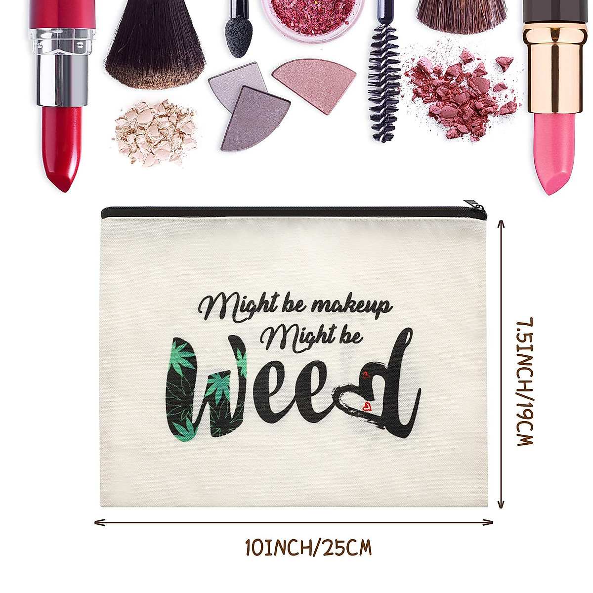 Weewooday 2 Pcs Leaf Makeup Bags Funny Might Be Makeup Might Be Weed Bag Cosmetic Zipper Purse Weed Gifts for Women Vacation Travel