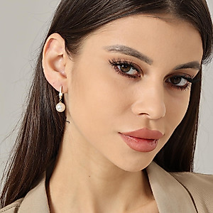 Awinesn Pearl Earrings for Women 14K Gold Plated Pearl Dangle Earrings Dainty 5A Cubic Zirconia Pearl Drop Earring With 925 Sterling Silver Post Jewelry for Bridal Bridesmaid