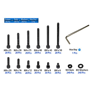 iexcell 720 Pcs M4 x 6/8/10/12/16/20/25/30/35/40/45/50 Alloy Steel 12.9 Grade Hex Socket Head Cap Screws Bolts Washers Assortment Kit, Black Oxide Finish