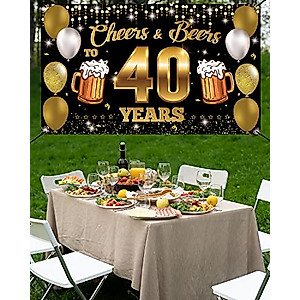 HTDZZI Cheers to 40 Years Backdrop Banner, Happy 40th Birthday Decoration for Men Women, 40th Wedding Anniversary, Black Gold 40 Year Old Birthday Party Sign Poster, Class Reunion Decor, 6.1ft x 3.6ft