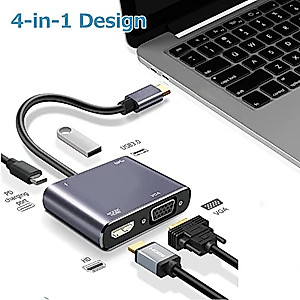 Multifunctional 4-in-1 Type-C Hub Type-C Converter Aluminum Alloy Shell up to 4K Resolution +VGA+USB3.0+PD Charging Ports