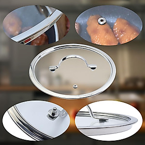 Mewutal 10" Universal Lid for Pan Pot Clear Pan Lid for Frying Pan 10" Flat Fry Pan Cover Round Tempered Glass Pot Skillet Cover Lid with Handle Assembled Tempered Replacement Cover for 10" Pot Wok