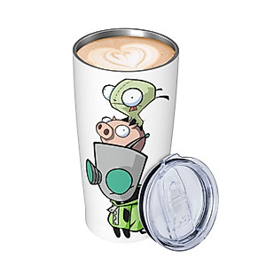 CONPELSON 20OZ Coffee Mug Invader Anime Zim Car Insulated Stainless Steel Tumbler With Straws Novelty Travel Sippy Cup for Home Office Travel
