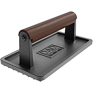 Soho Grilling Gift for Dad, BBQ Cast Iron Grill Press for Smash Burger, Hamburger, Meat, Bacon (2.6 lbs) Cooking Weight with Wood Handle for Christmas/Birthday “Dad The Grill King” (Gift Boxed)