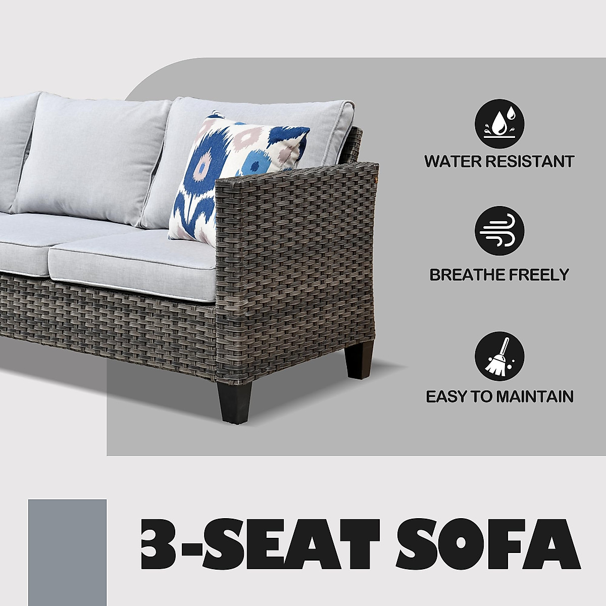 CAODOC 4 Pieces Wicker Patio Furniture Set,PE Rattan Outdoor Conversation Sofa Set with 30inch Fire Pit Table, Non-Slip Cushions and Swivel Chair(Grey)