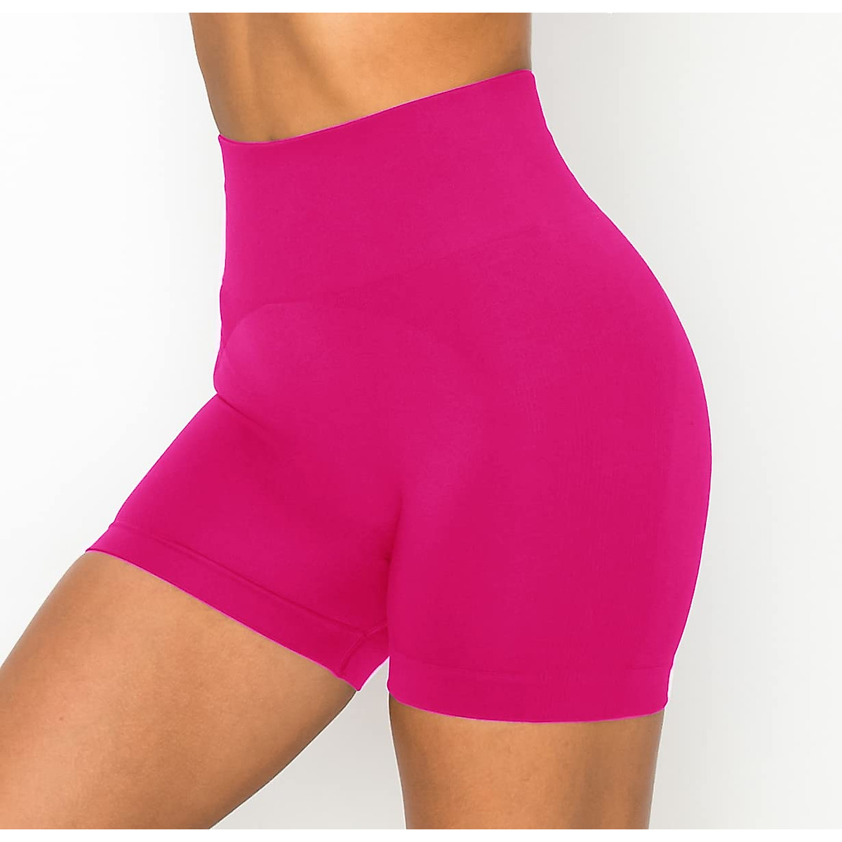 ALWAYS Women's Seamless Biker Shorts - High Waisted Yoga Running Athletic Workout Short Pants Fuchsia Medium