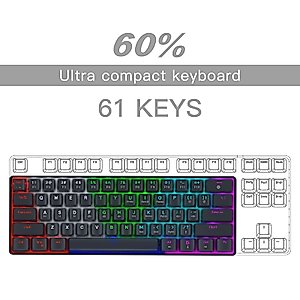 RAZEAK Portable 60 Percent Mechanical, Compact 61 Keys Mini Gaming Keyboard for PC/Mac Gamer Switchable Colorful RGB Backlit, Small Keyboard for Computer/Laptop - Blue Switch - Black