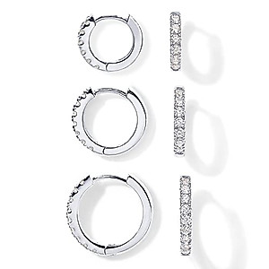 PAVOI 18K Huggie 3 Earring Pack (8mm, 10mm and 12mm) (3 Pack Huggies, White Gold)