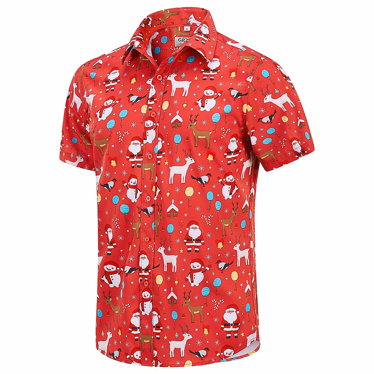GRTXIN Christmas Shirts for Men Hawaiian Santa Claus Vacation Shirt Short Sleeve Button Down Dress Shirts（Red-M）