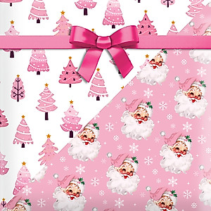 Pink Christmas Wrapping Paper Pink Santa Wrapping Paper 12 Sheets Pink Gift Wrapping Paper Christmas 20 x 26.8 Inch Pink Wrapping Paper Christmas Gift Wrap for Christmas DIY Gift Wrapping Paper