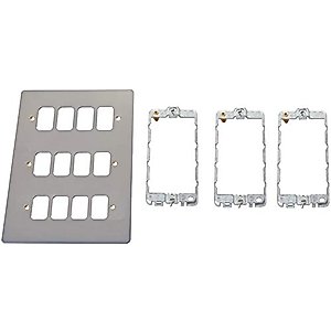 MK Edge K14352BRC 12-Module Grid Plus Frontplate with Frames - Brushed Chrome
