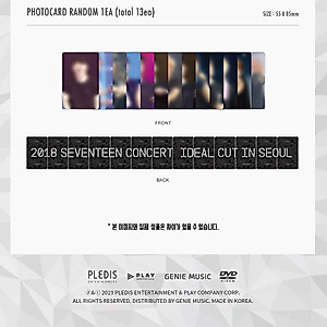 GENIE MUSIC Seventeen - 2018 Seventeen Concert Ideal Cut in Seoul DVD 3Discs+152p Photobook+On Pack Poster+1Sticker+1Photocard+Double Side Extra Photocards Set
