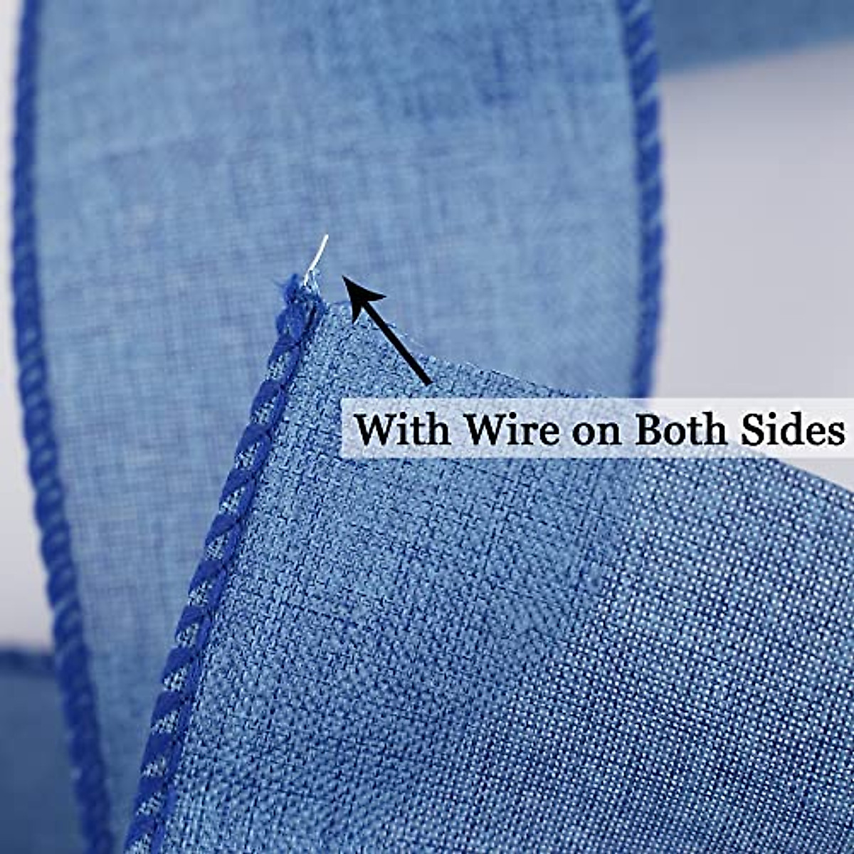 HUIHUANG Wired Ribbon Denim Blue for Wreaths 2-1/2 inch Blue Craft Ribbon Wired Edge Burlap Ribbon for Bows, Crafts, Garland, Swags, Tree Decoration, Gift Wrapping, Home Decor -10 Yards (30 feet)