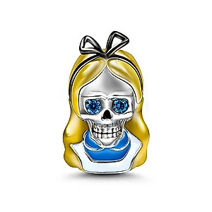 GNOCE Yellow Hair Skull Charms Sterling Silver Charm Bead Fit Bracelet/Necklace Jewelry Gift for Women