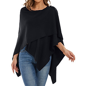 FUGREEN Ponchos for Women Knitted Shawls and Wraps for Evening Dressess Knitted Casemere Feel Poncho with Button