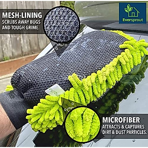 EVERSPROUT Dual-Sided Car Wash Mitts (2-Pack) | Never-Scratch, Ultra-Soft Microfiber & Sponge-Mesh Side for Scrubbing | Machine Washable | Premium Quality | Perfect for Car, Truck, Vehicle, RV, Boat