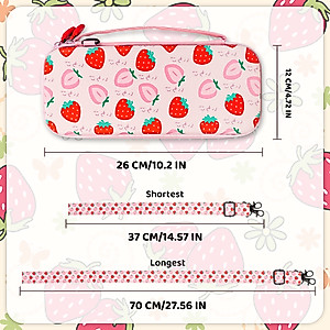 RHOTALL 6 in 1 Cute Strawberry Carrying Case Set for Nintendo Switch OLED,Portable Pink Travel bundle Case for Switch OLED Accessories,Protective Cover,Screen Protector,Shoulder Strap and 2 Thumb Caps