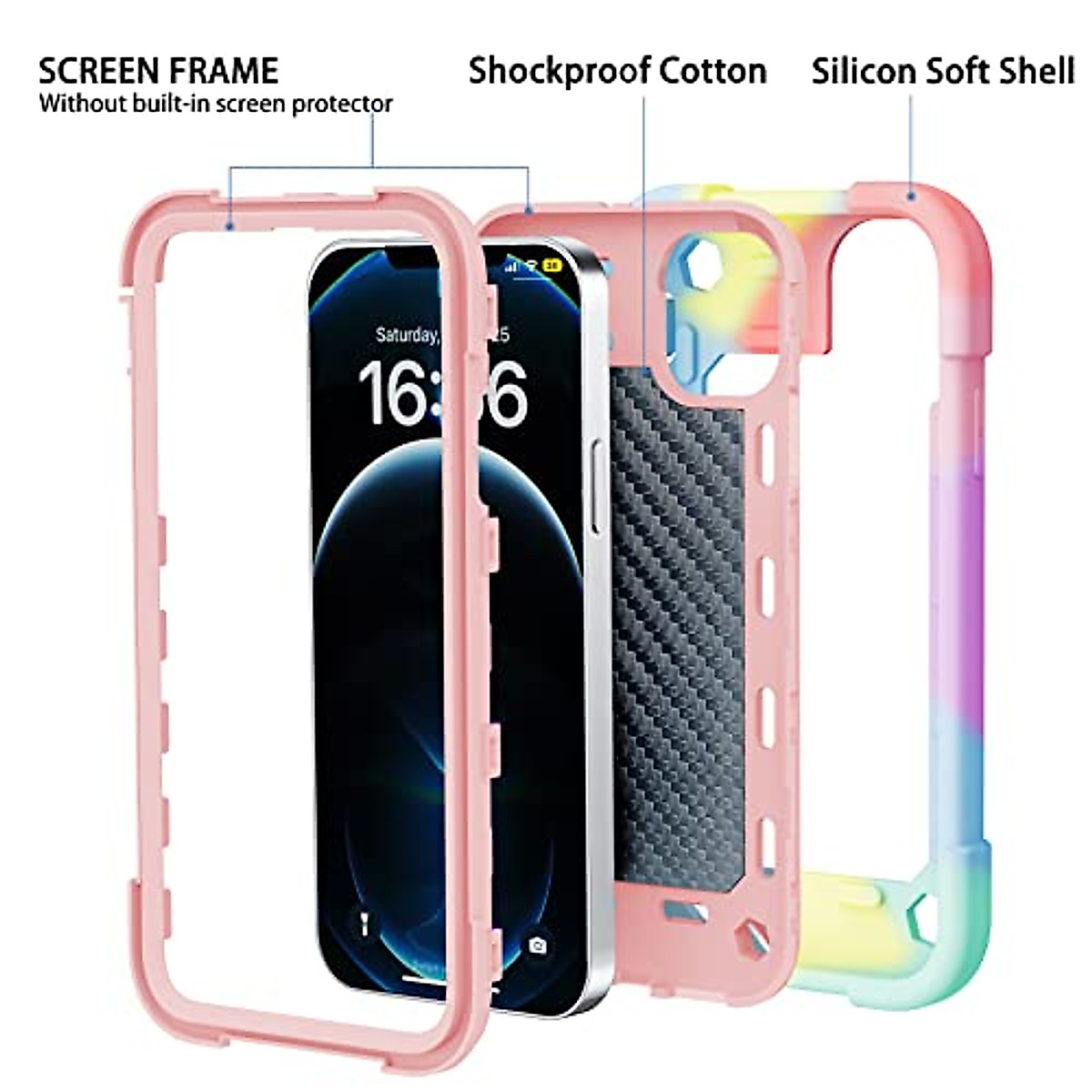 MARKILL Compatible with iPhone 12 Pro Max Case 6.7 Inch with Ring Stand, Military Grade Drop Protection Full Body Rugged Heavy Duty Cover for iPhone 12 Pro Max. (Rainbow Pink)