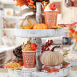 FestalMart Fall Decor-Fall Decorations for Home-2 PCS Mini Pumpkin Spice Latte Cups with Faux Whipped Cream-Autumn Tiered Tray Farmhouse Thanksgiving Fireplace Tabletop Indoor Decor