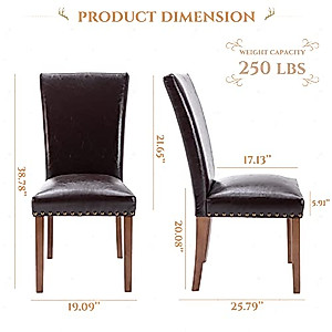 PU Leather Dining Chairs Set of 2, Upholstered Parsons Dining Room Kitchen Side Chair with Nailhead Trim and Wood Legs - Dark Brown