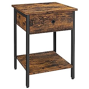 VASAGLE Nightstand, End Table, Side Table with Drawer and Shelf, Bedroom, Easy Assembly, Steel, Industrial Design, Rustic Brown and Black ULET55BX