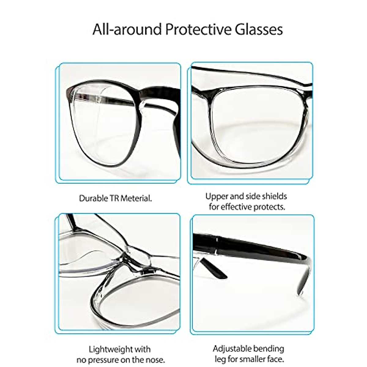 Feaglo Safety Glasses, Anti Fog Safety Goggles for Women Men, Blue Light Blocking with Clear Lens, 4Pack Stylish Eye Protection Glasses with side Shield