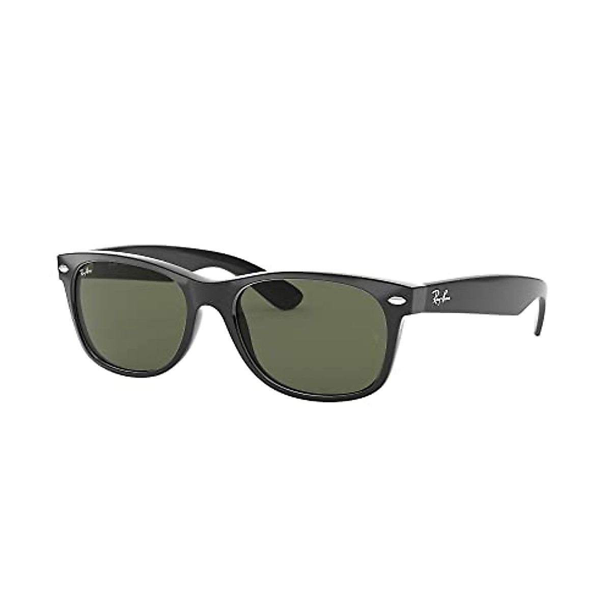 Ray-Ban RB2132F New Wayfarer Low Bridge Fit Square Sunglasses, Black/G-15 Green, 58 mm