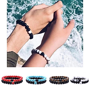 HYHONEY 4 Set Matching Bracelets Couples Bracelets Friendship Bracelets Beaded Bracelets His And Hers 8mm Natural Stone Matching Bracelets For Couples Elastic Stretch Bracelets For Women Men