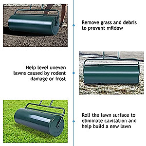 LHONE Tow Lawn Roller,Heavy Duty Metal Lawn Rollers Tow Behind Water Filled Push,Water and Sand Filled Garden Drum Roller with with U Shaped Handle (24" x 13")