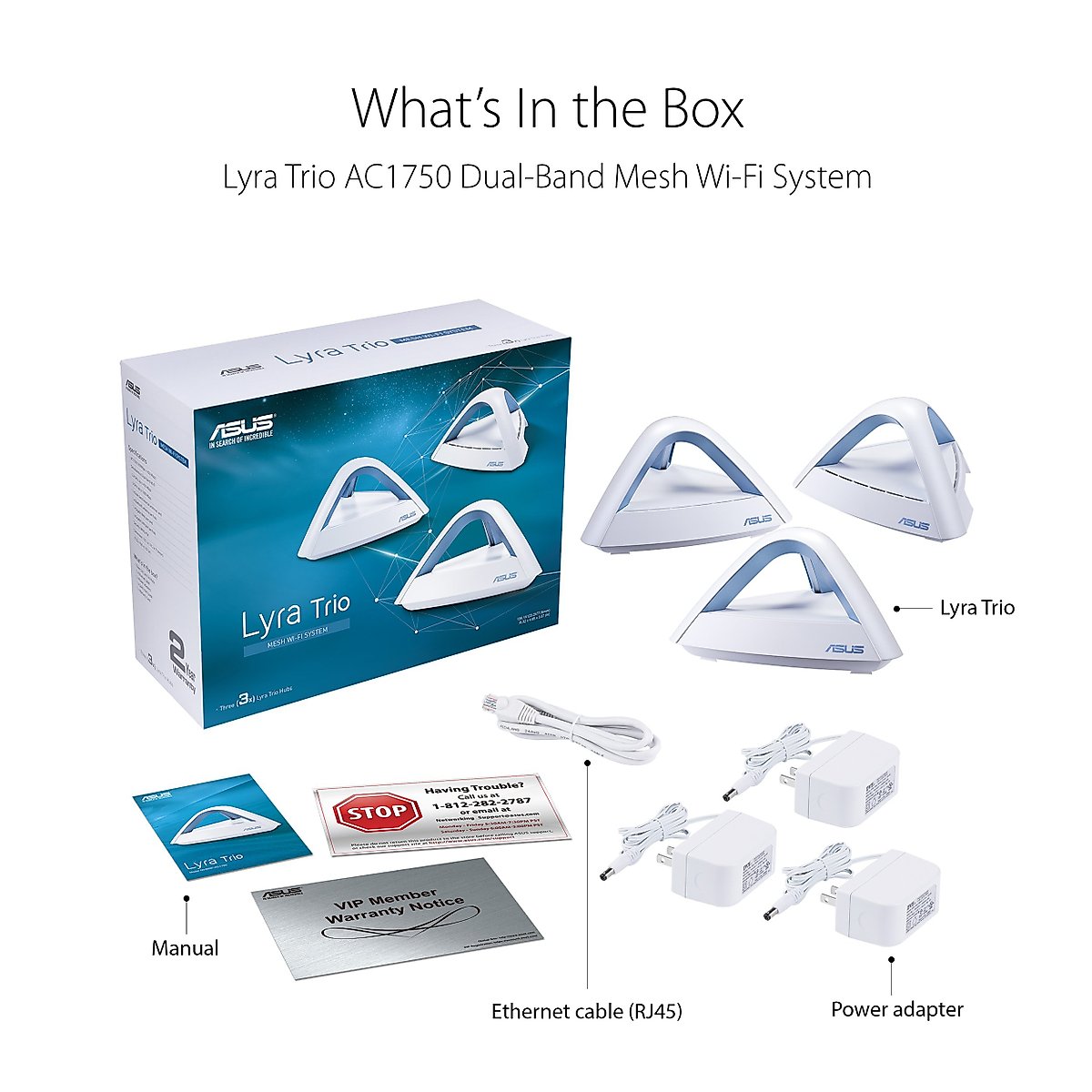 ASUS AC1750 Mesh WiFi System (Lyra Trio 3PK) - Whole Home Coverage up to 5,400 sq.ft & 6+ Rooms, Compatible with Alexa, AiMesh, Free Lifetime Internet Security, Parental Control