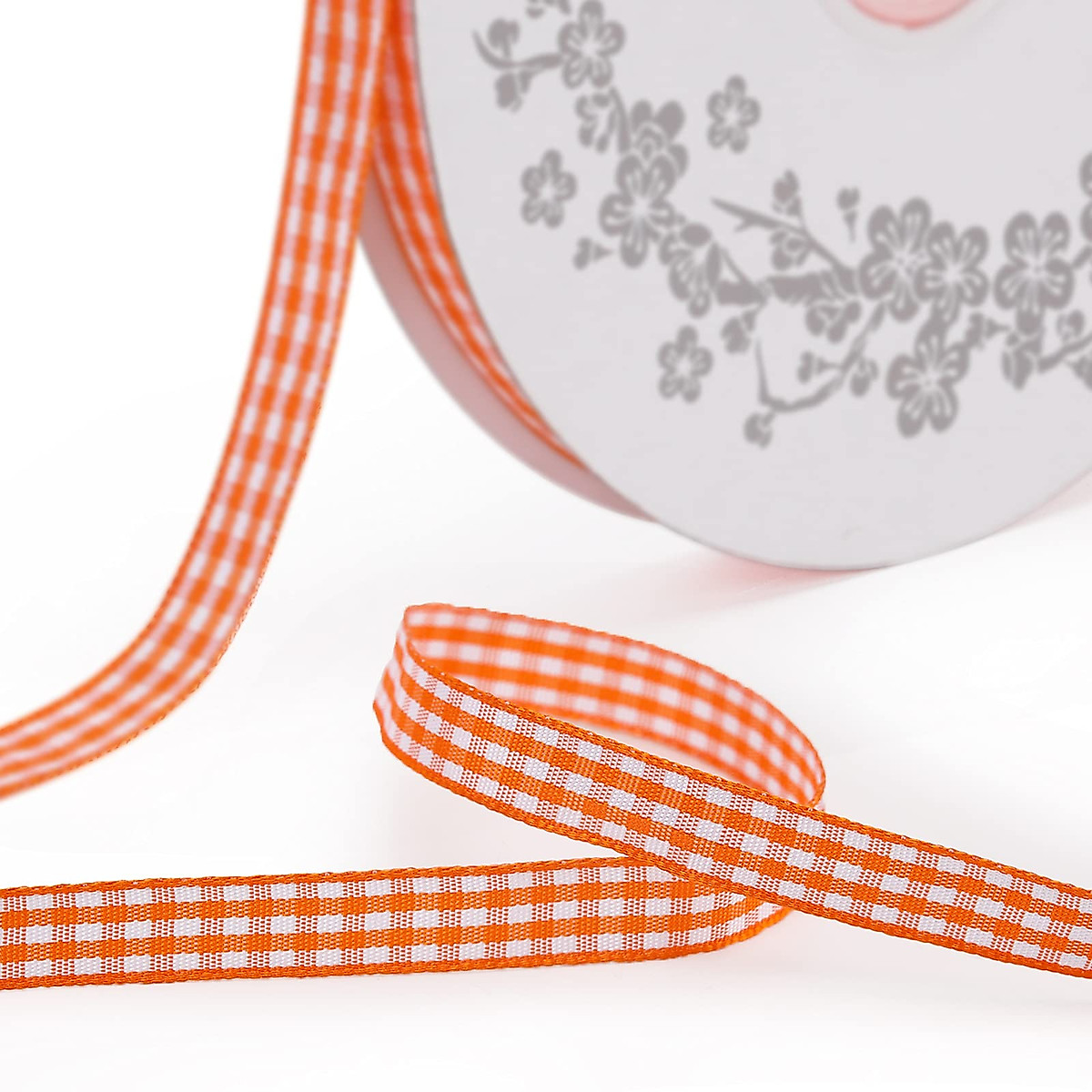 VGoodall Reddish-Orange Gingham Ribbon 3/8 x 50Yd Picnic Craft Ribbon Reddish-Orange Plaid Design for Hair Accessories Craft and Gift Wrapping Check Use for Baby Shower