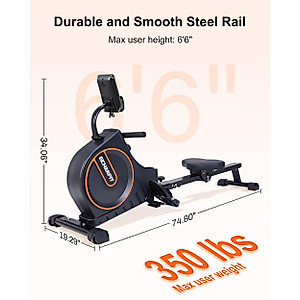 ECHANFIT Magnetic Rower Rowing Machine for Home Use Foldable w/16 Level of Quiet Magnetic Resistance with LCD Monitor and Adjustable Console Angle for Cardio Training (CR49)