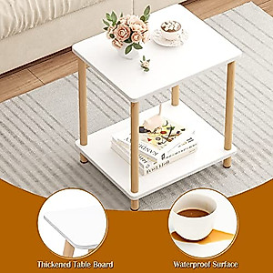Fixwal Rack Wooden Nightstand Side Table 2-Tier Tall End Table with Storage White Bedside Table for Living Room Bedroom Office No-Tool Assembly
