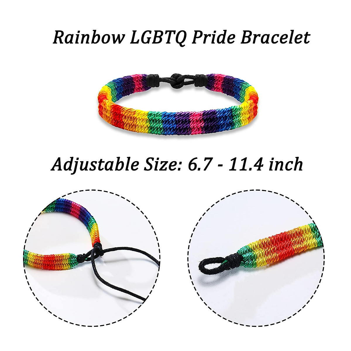 Nanafast Rainbow LGBT Pride Bracelet Handmade Braided Friendship String Bracelet for Gay & Lesbian LGBTQ Wristband Adjustable Size Multicolors Pack of 8 Pcs