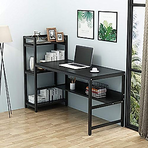 Tribesigns Computer Desk with 4-Tier Storage Shelves, 60 inch Modern Large Home Office Desk Computer Table Studying Writing Desk Workstation with Bookshelf and Tower Shelf (Black)