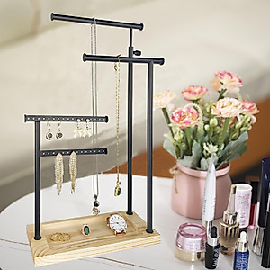 lengnoyp Premium Jewelry Stand, 4-Tier Storage Necklace Holder Stand, Earring Holder AdjustableTall 20I N (Max), Jewelry Organizer for Necklace, Bracelet, Earring, Black