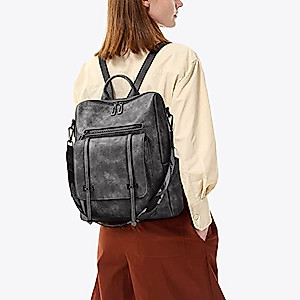 OPAGE Backpack Purse for Women Leather Backpack Purse Travel Backpack Fashion Designer Ladies Shoulder Bags With Wristlets, 14-in Height, Dark Grey