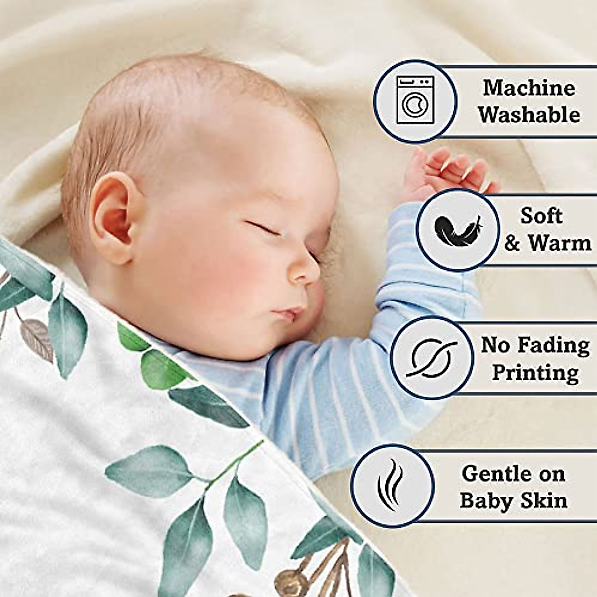 Arteaga Personalized Baby Blankets for Boys, Customized Baby Blankets for Boys, Woodland Animals Baby Blanket, Best Gift for Baby, Newborn, New Mom, Super Soft Plush Fleece, 30''x40''