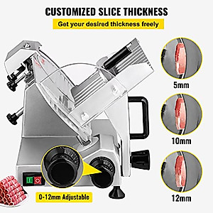 VEVOR Commercial Meat Slicer, 200W Electric Deli Food Slicer, 1200RPM Meat Slicer with 8“ Chromium-plated Steel Blade, 0-12mm Adjustable Thickness for Home & Commercial Use (8IN-200W)
