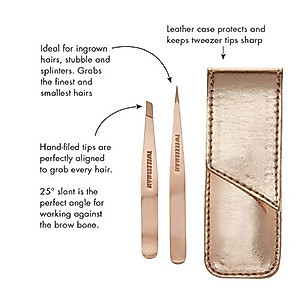 Tweezerman Rose Gold Petite Point and Slant Tweezer Set with Travel Case